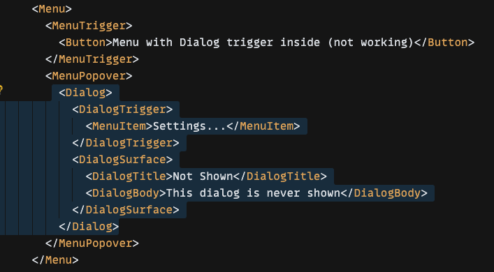 [Bug]: DialogTrigger inside a menu on a MenuItem is not showing the Dialog · Issue #27252 ...