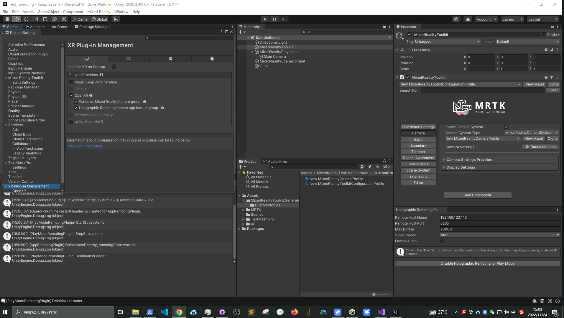 Oculus integration breaks holographic Remoting for playmode · Issue ...
