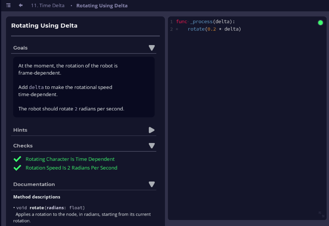 Lesson 11: Rotating Using Delta · Issue #515 · GDQuest/learn-gdscript · GitHub