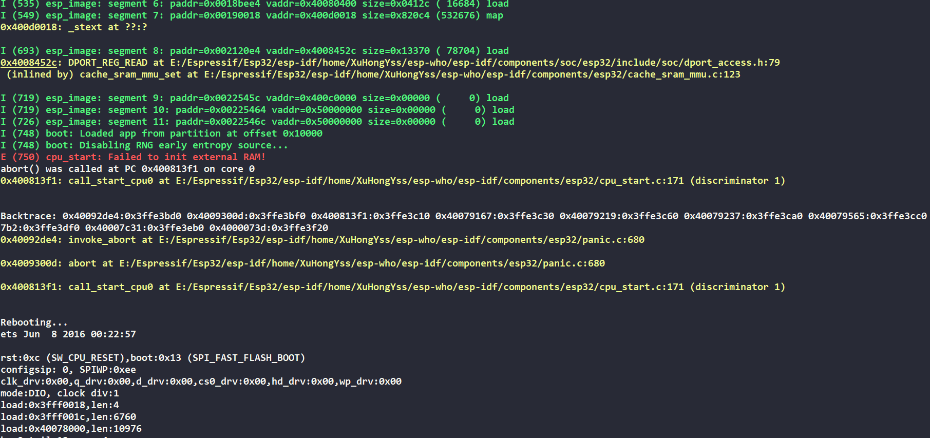 i run the demo `camera_web_server` on my board , but keeps rebootting ...