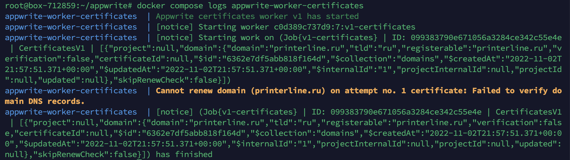 i cant strat server on VPS. How i need to work with CERTIFICATE? · Issue #4625 · appwrite ...