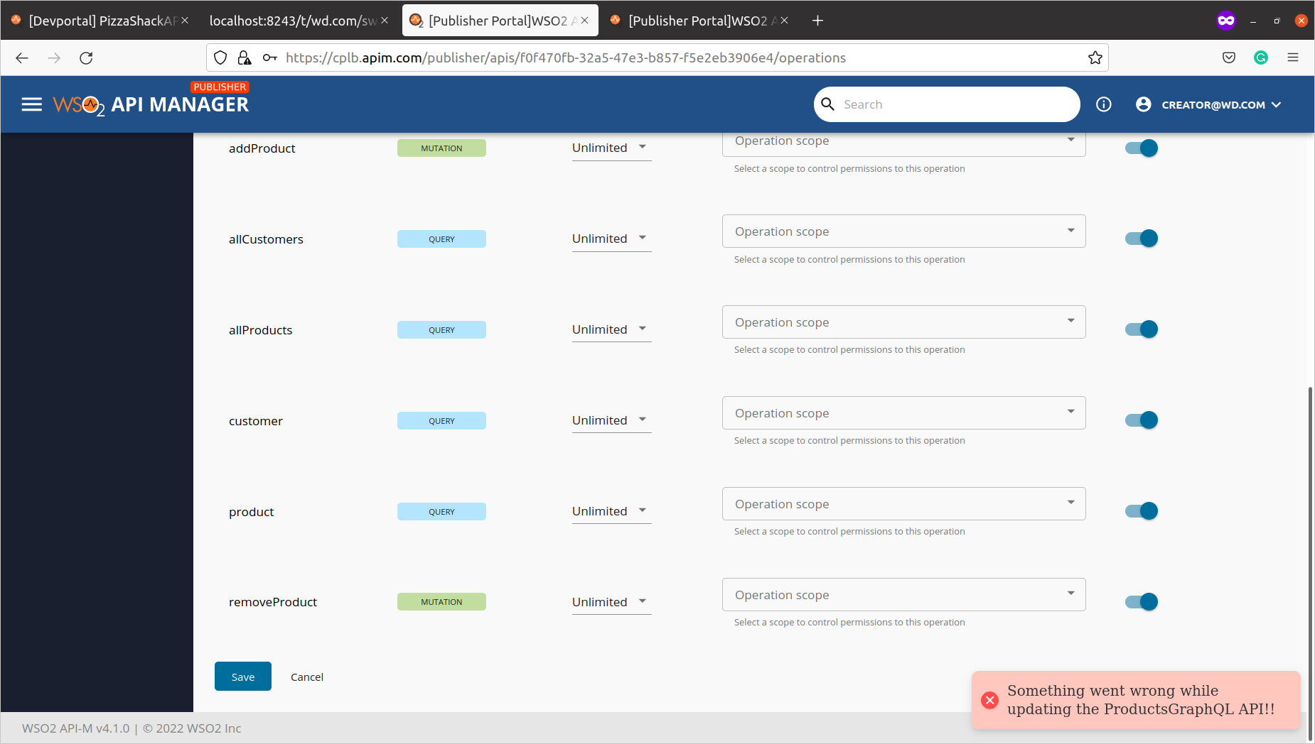 Disable The Operations Tab Of Published Graphql Apis For Users With Internal Creator Or