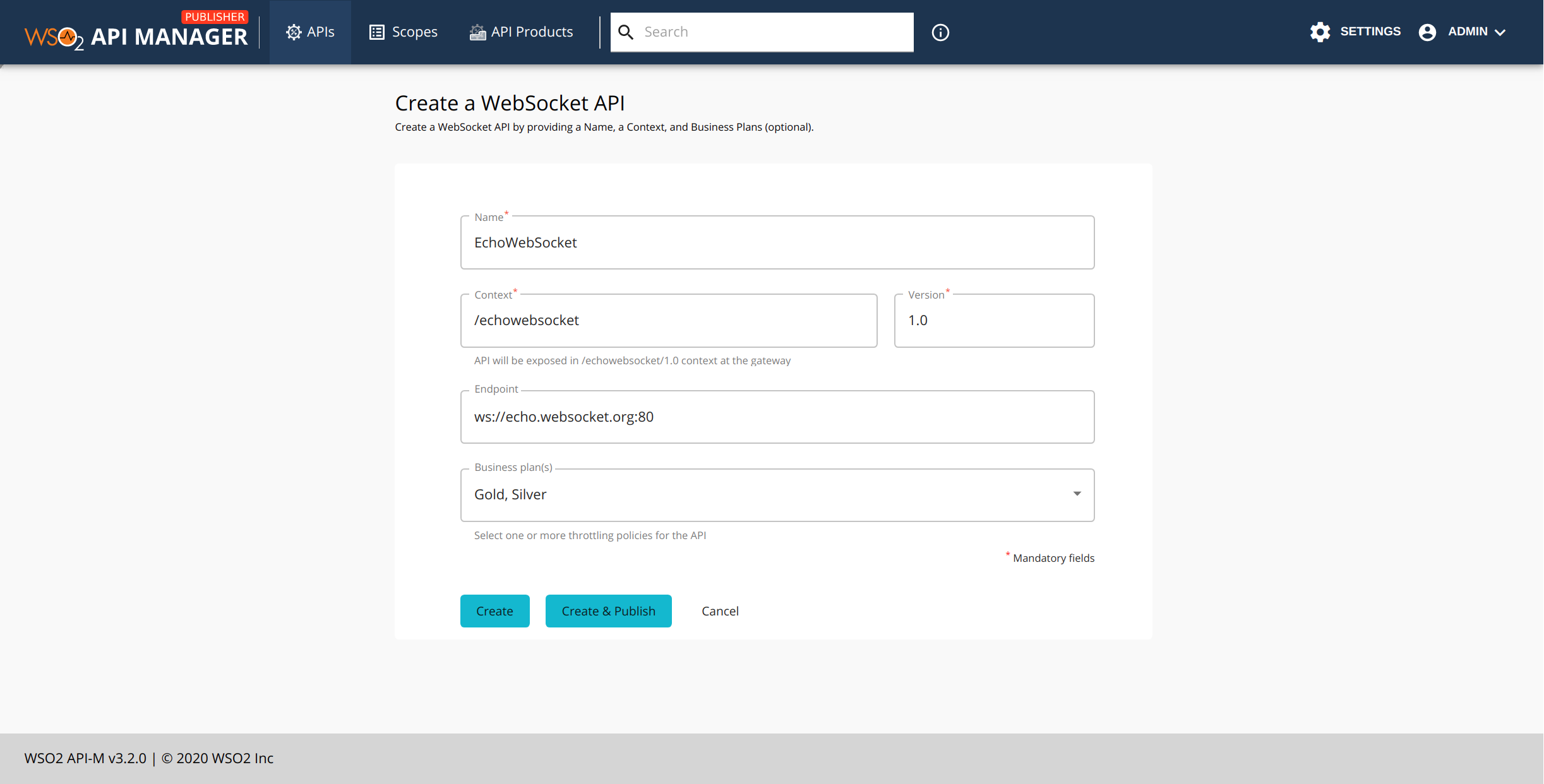 Create And Publish Button Is Only Visible When Creating A Rest Api From Scratch And When