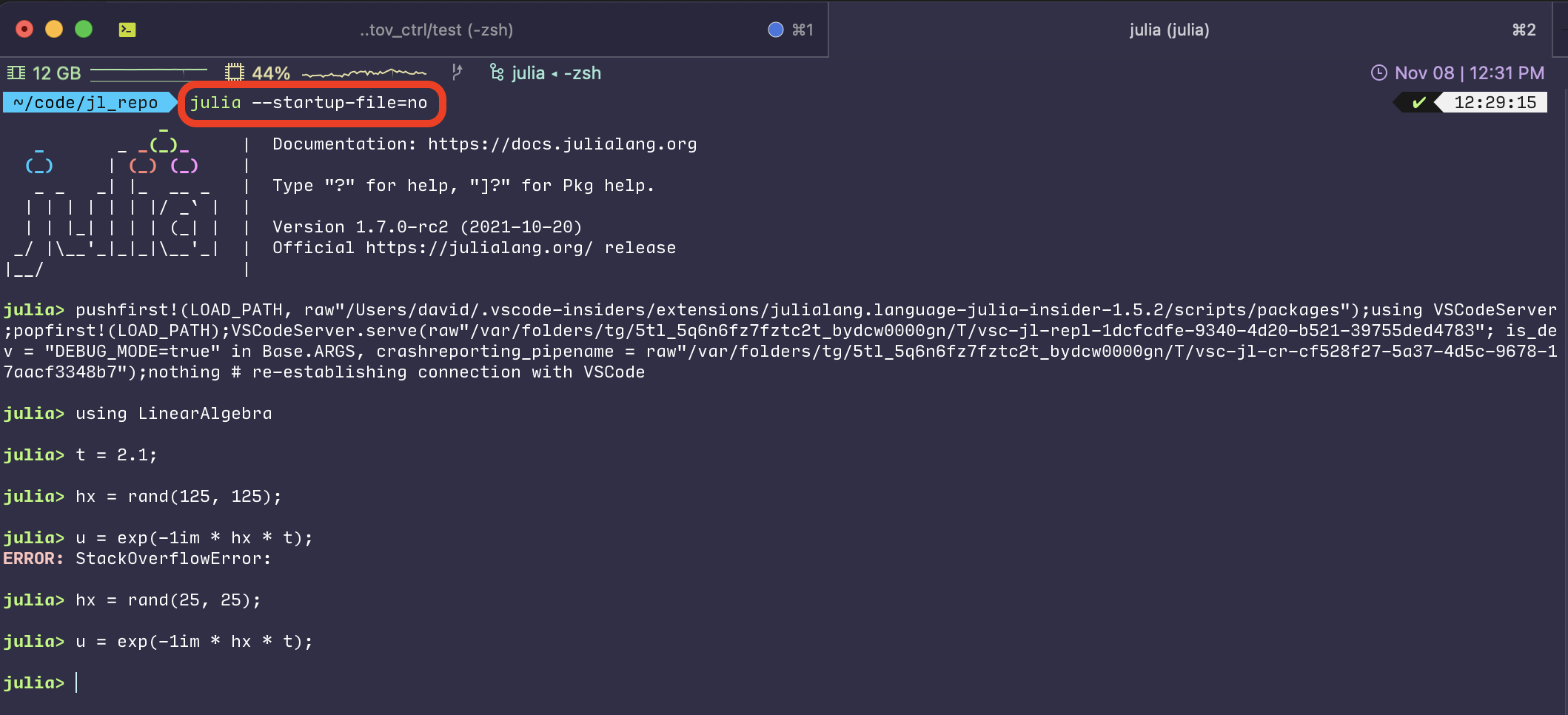 StackOverflowError when taking matrix exp with big matrix · Issue #2543 · julia-vscode/julia ...