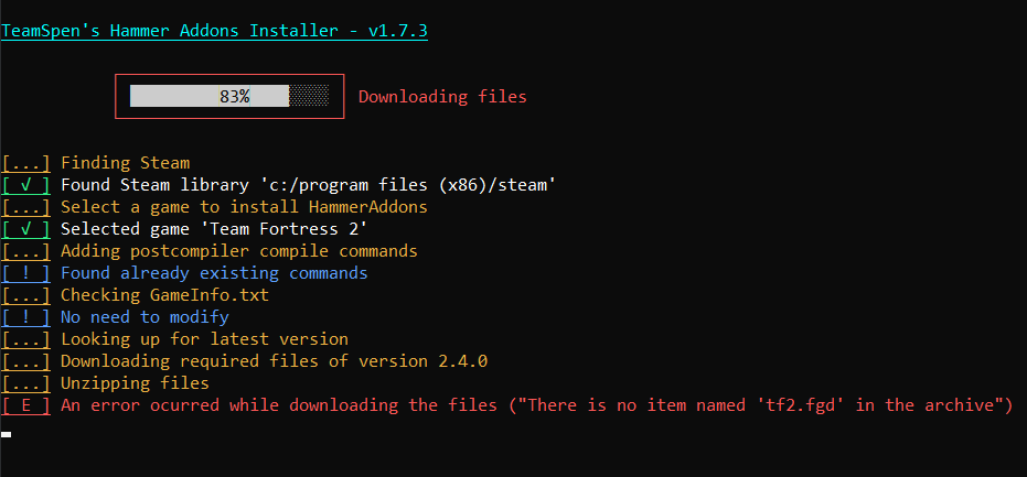 Team Fortress 2 Error "There is no item named 'tf2.fgd' in the archive ...