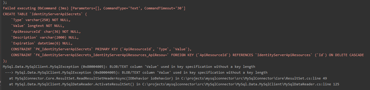 Problems rebuilding MySQL Migration for IdentityServer.EntityFrameworkCore · Issue #1920 ...