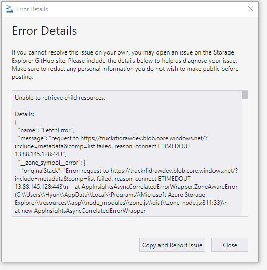 TIMEOUT ERROR · Issue #4401 · microsoft/AzureStorageExplorer · GitHub