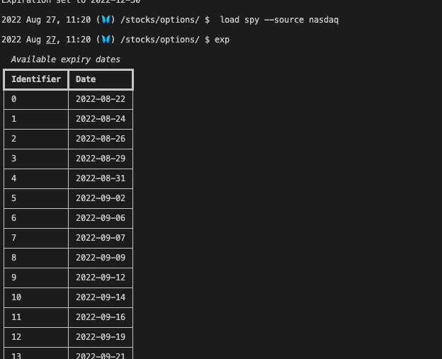 [Bug] Options/load [exp] --source nasdaq: exp 0 is a date in the past & other errors. · Issue ...
