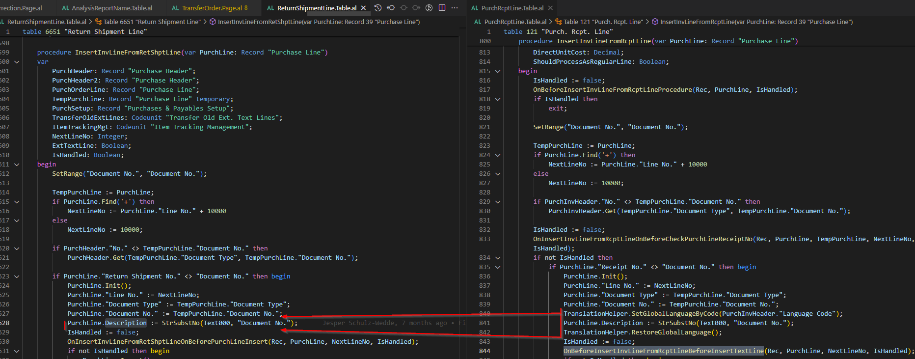 [Application Bug] Purchase line description should use language of purchase header when getting ...