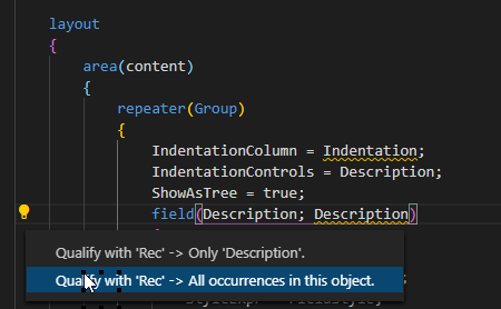 AL0604 Quickfix - Qualify with Rec > does not update "IndentationColumn ...