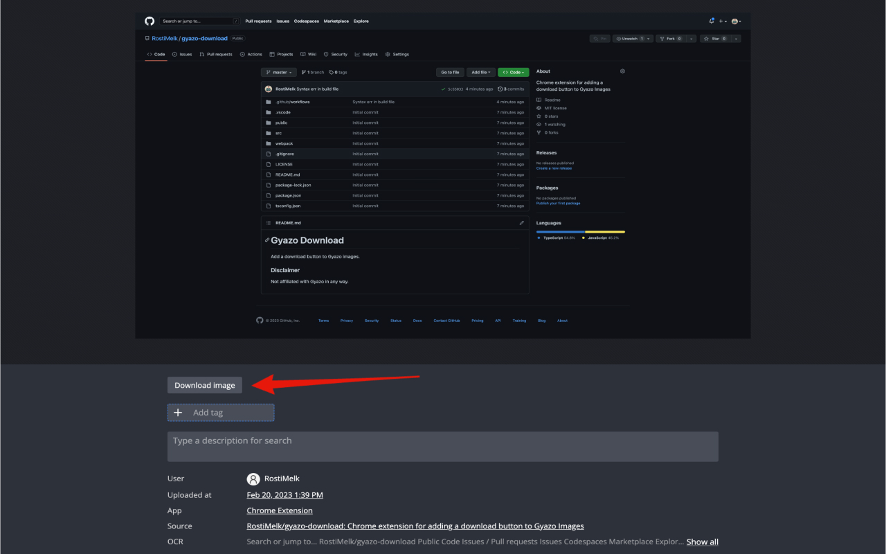 GitHub - RostiMelk/gyazo-download: Chrome extension for adding a download button to Gyazo Images