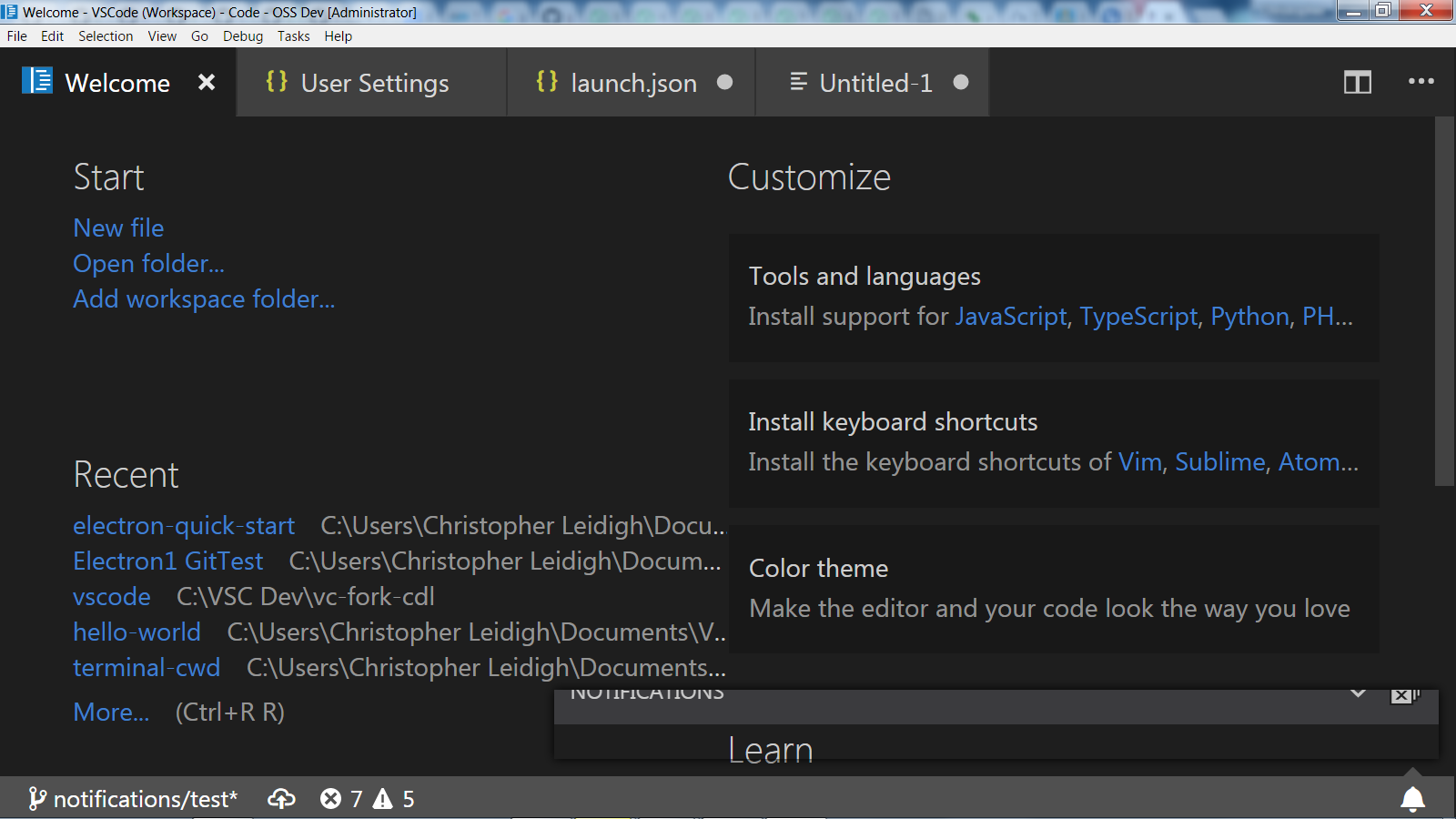 Show Notifications with 0 messages displays header visible/cutoff ...