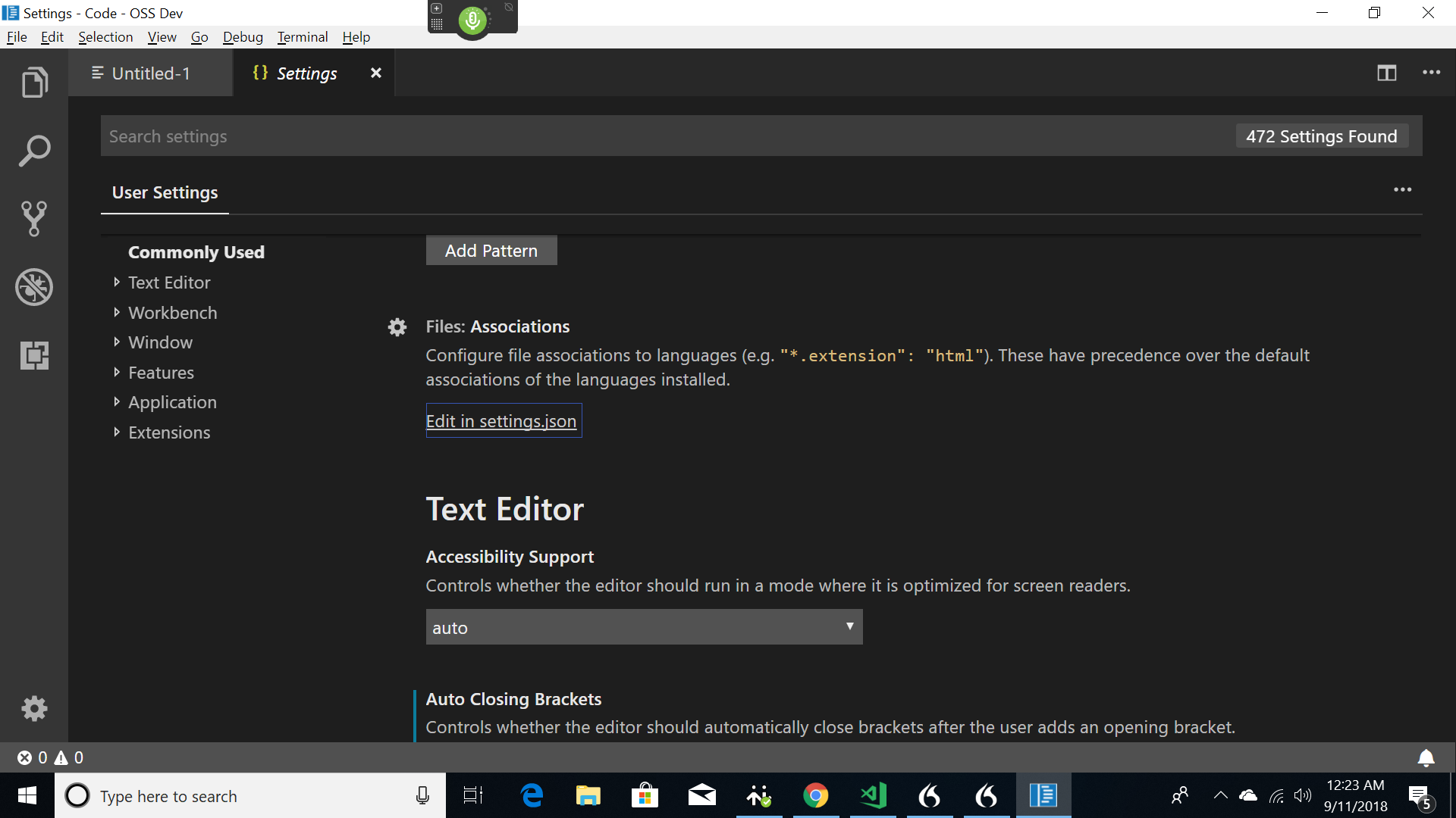 Settings: Files Association setting duplicate TabIndex stops for 'Edit in settings.json' · Issue ...