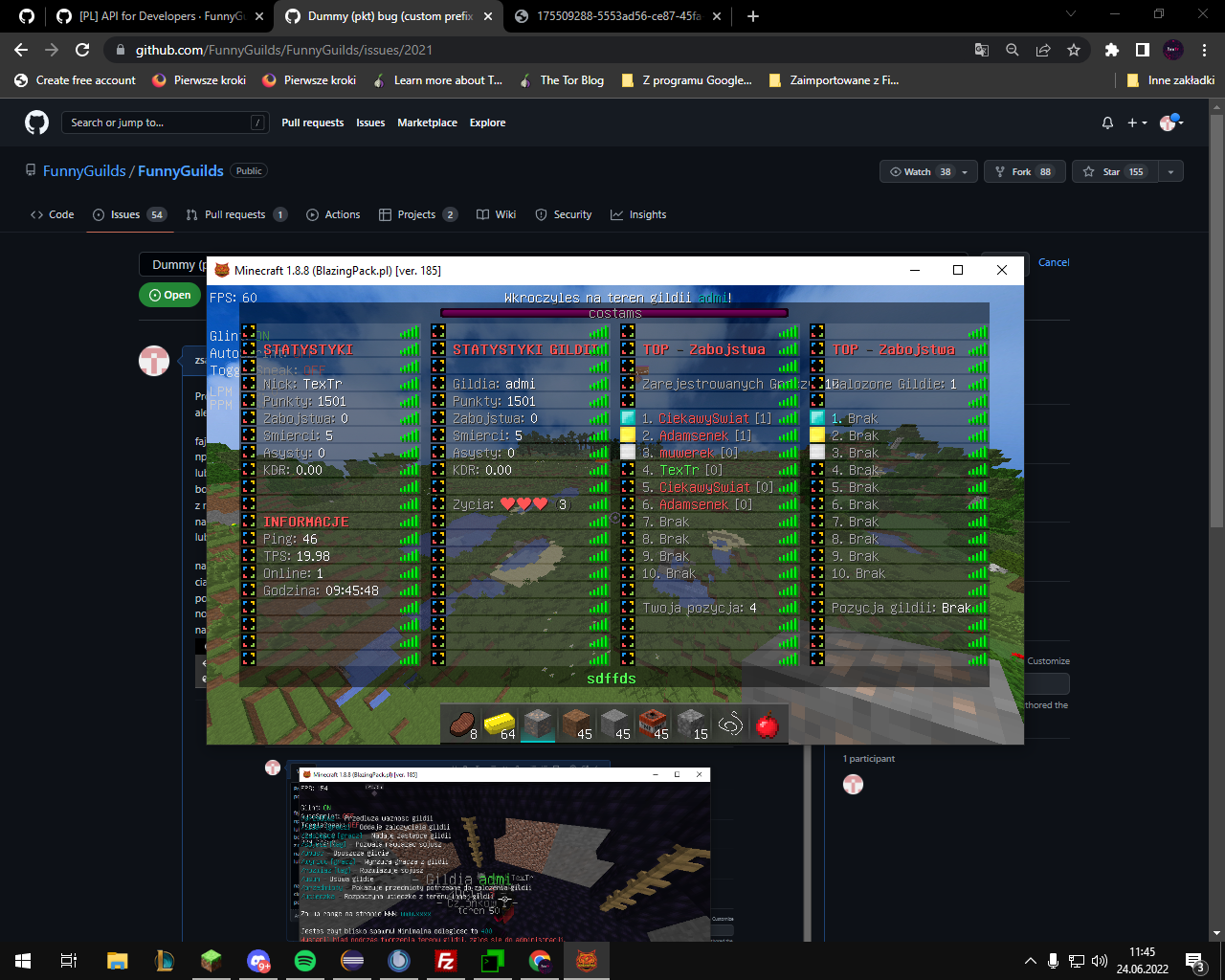 Problem z punktami nad głową, wyświetlaniem gildii na tabliście oraz wklejaniem schematów ...
