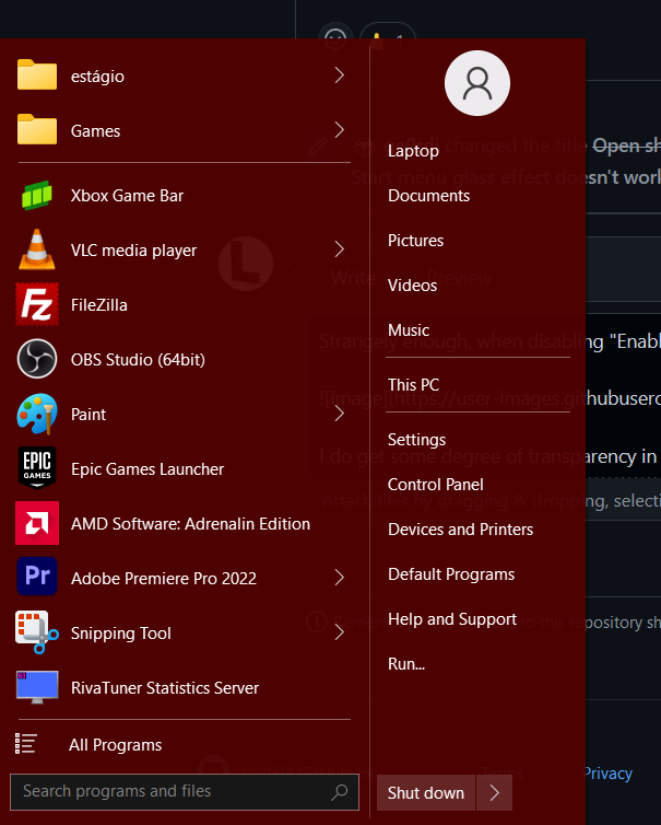 Start menu glass effect doesn't work · Issue #1277 · Open-Shell/Open-Shell-Menu · GitHub
