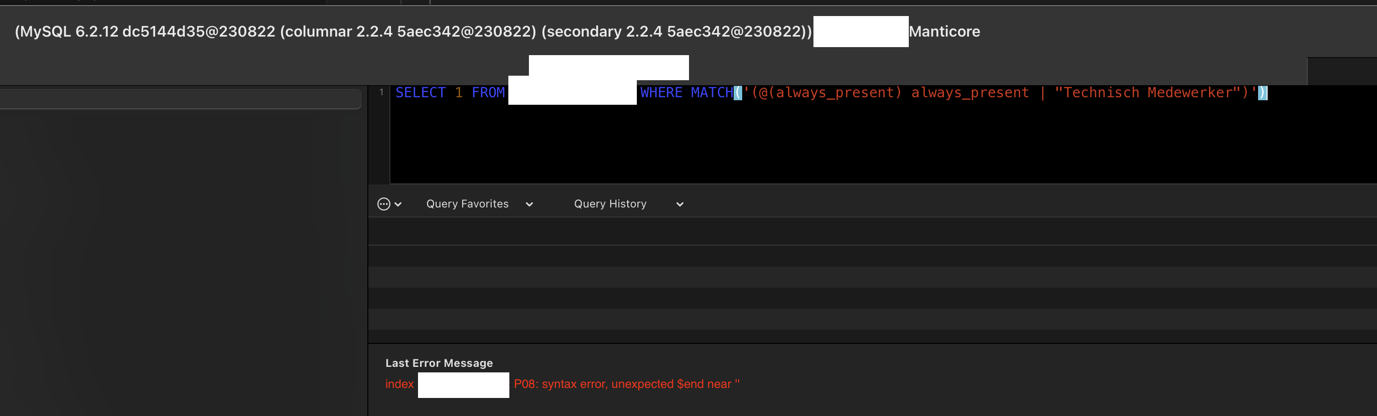 6.2.0 gives syntax error, older versions don't · Issue #1335 · manticoresoftware/manticoresearch ...