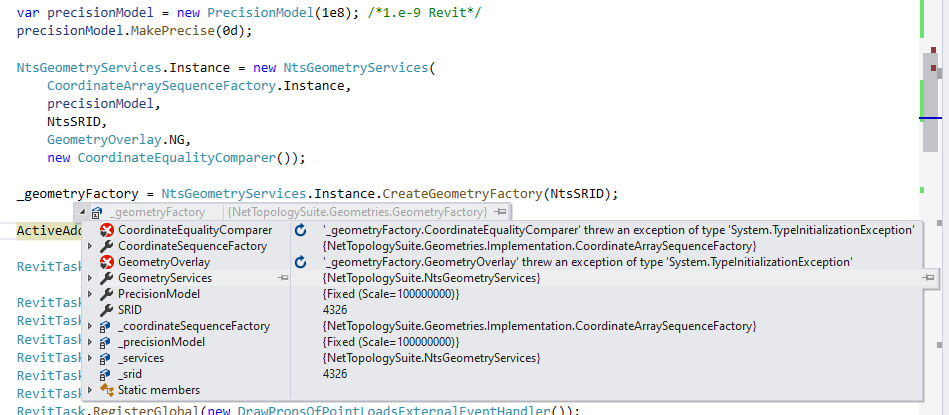 Evaluating of geometry members fails with ThreadAbortException when debugging code that is ...