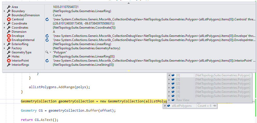 Evaluating of geometry members fails with ThreadAbortException when debugging code that is ...