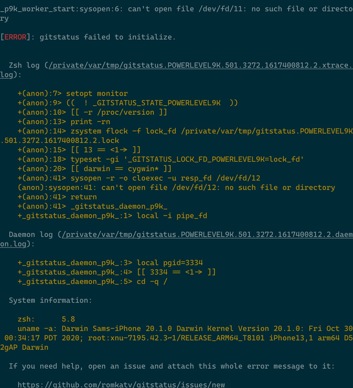 Ios Can T Open File Dev Fd 11 · Issue 226 · Romkatv Gitstatus · Github