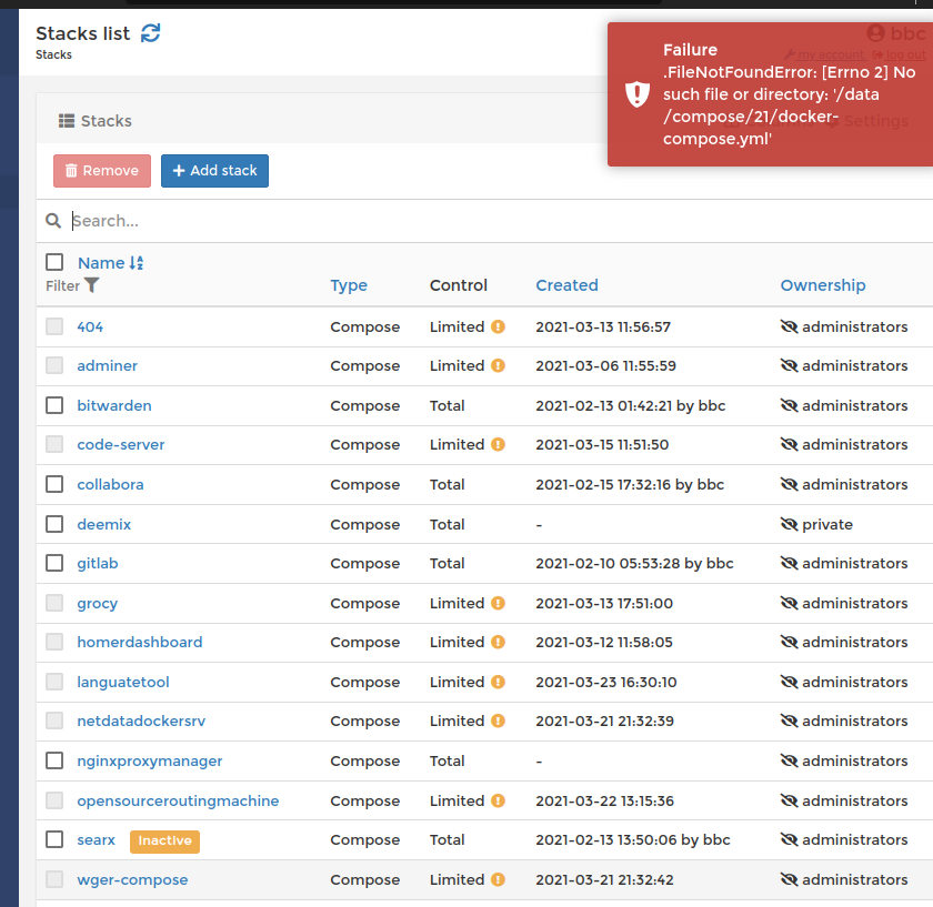 Cannot delete stack and cannot see container in another stack · Issue #4863 · portainer ...