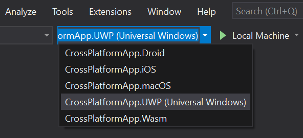 Not able to select some cross platform applications in the Select Startup Project dropdown ...