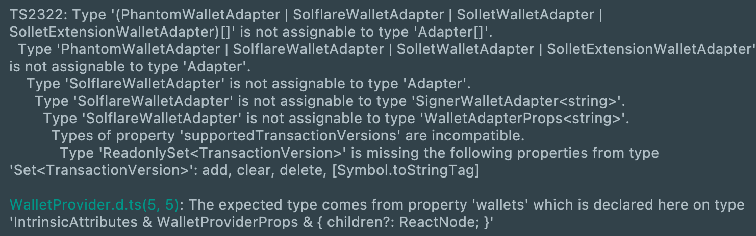 Type '(PhantomWalletAdapter | etc..)[]' is not assignable to type 'Adapter[]'. · Issue #586 ...