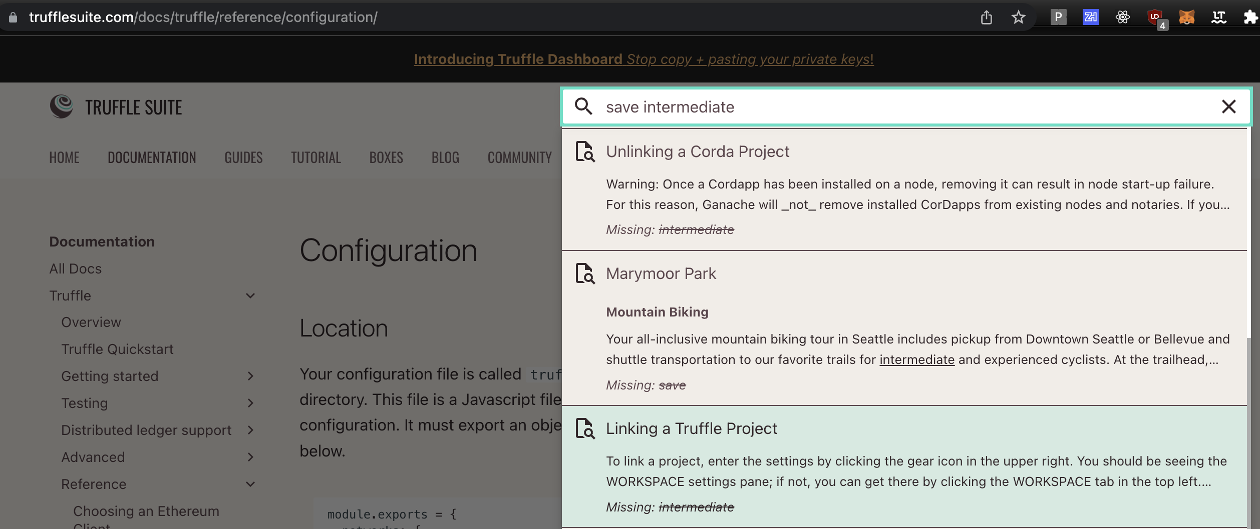 Search component includes result not on website · Issue #1217 · trufflesuite/trufflesuite.com ...