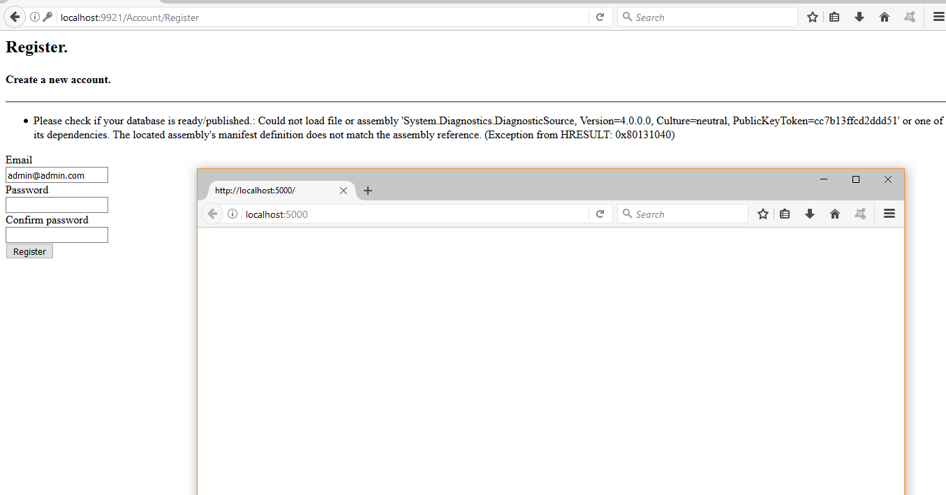 Please check if your database is ready/published.: Could not load file or assembly 'System ...