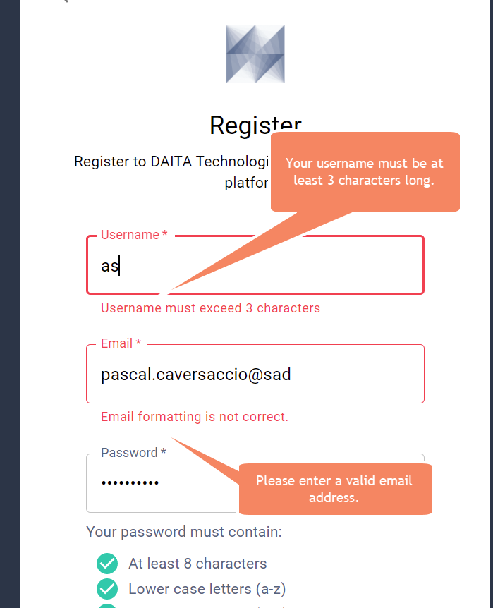 Username & email validation in registration form · Issue #30 · daita ...