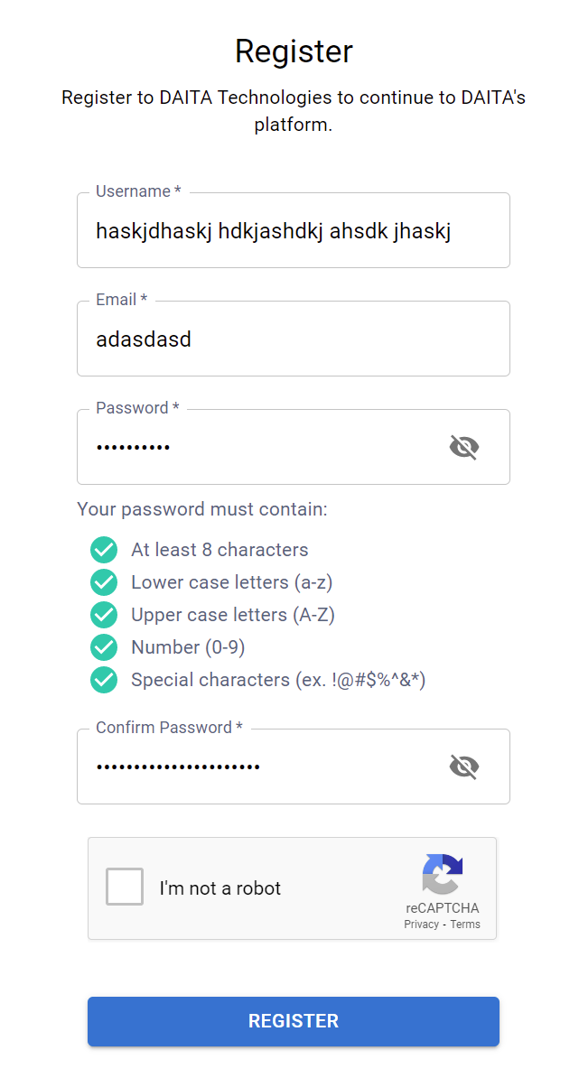 Username & email validation in registration form · Issue #30 · daita-technologies/interface · GitHub