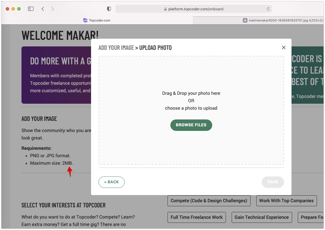 User Can Upload Image More Than Given Size · Issue 96 · Topcoder Platformmicro Frontends