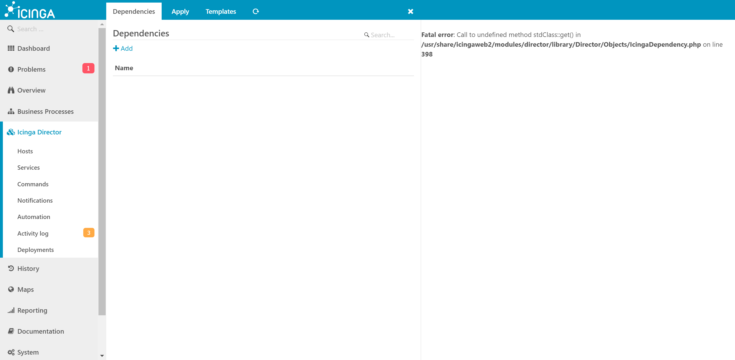 dependencies: error message when filling the fields parent host and parent service at the same ...