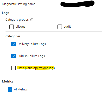 The policy Deploy-Diagnostics-EventGridTopic does not deploy the Data Plane Operations Logs ...