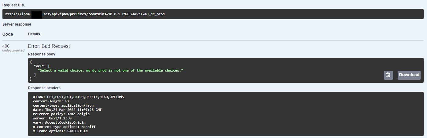 API GET for prefix lists a vrf option in the API · Issue #8955 · netbox-community/netbox · GitHub