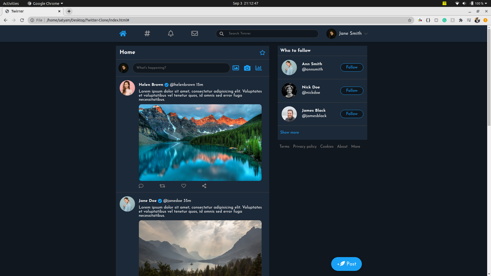 GitHub - Satyam3976/Twitter-Clone: A simple Twitter Clone application to mimic the basic design ...