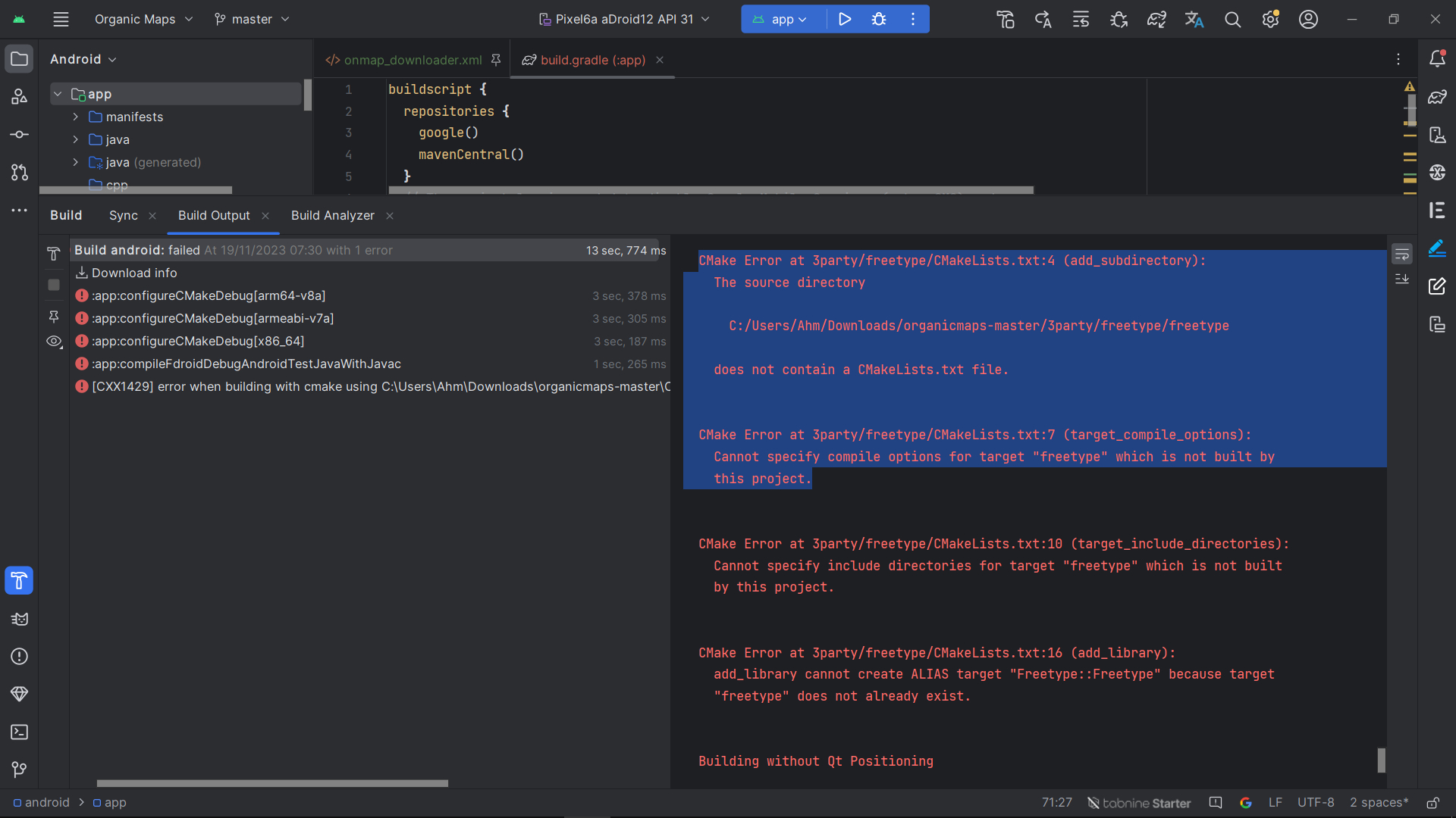 How to fix the Organic Maps Run/Build Apk CMake Error in Android Studio? · Issue #6603 ...
