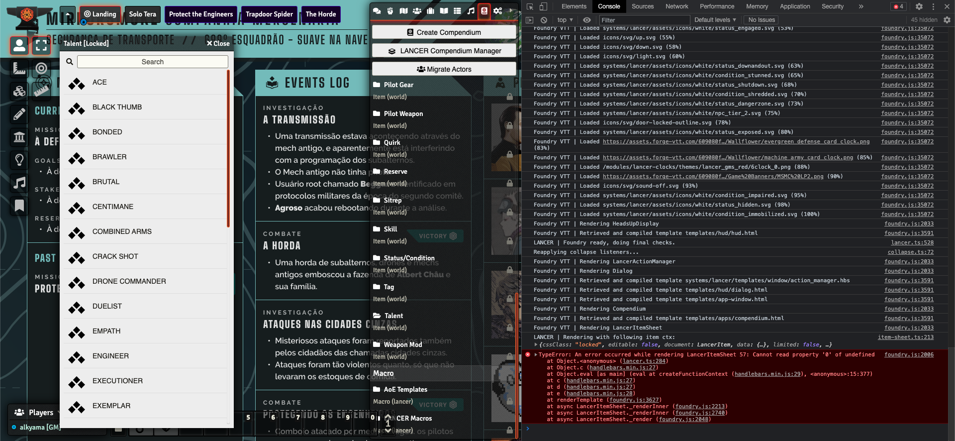 [BUG] Can't open Talent Compendium Entries · Issue #236 · Eranziel/foundryvtt-lancer · GitHub