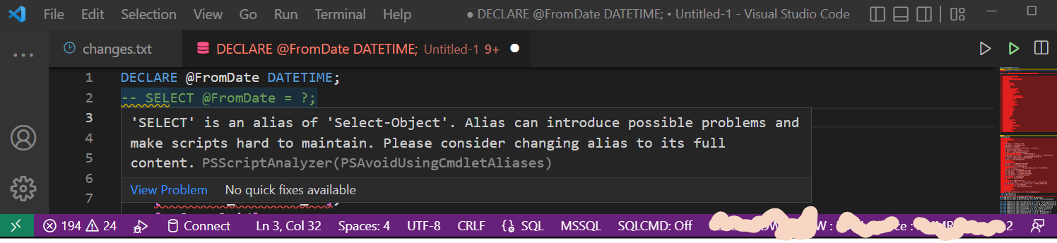 Language Set To Sql Errors Highlighted As Powershell · Issue 17386 · Microsoftvscode Mssql 0268