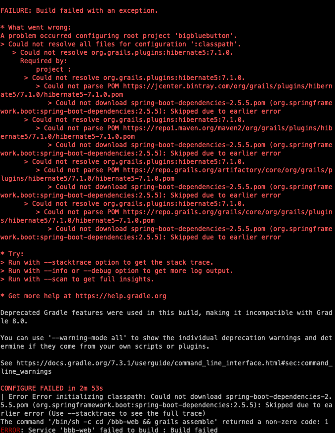 gradle dependencies unavailable, fails to build bbb-web · Issue #236 · bigbluebutton/docker · GitHub