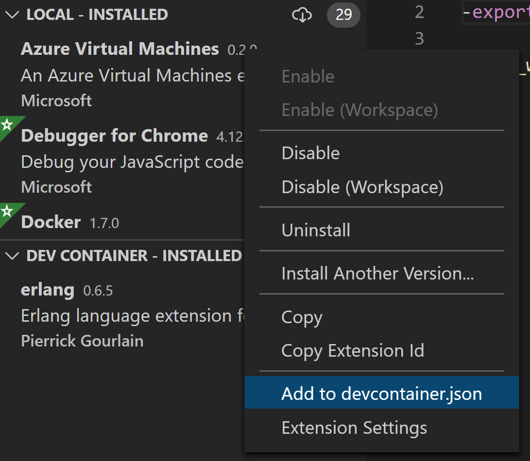 When Installing Extensions Into A Container Can It Auto Add Them To Devcontainer Json · Issue