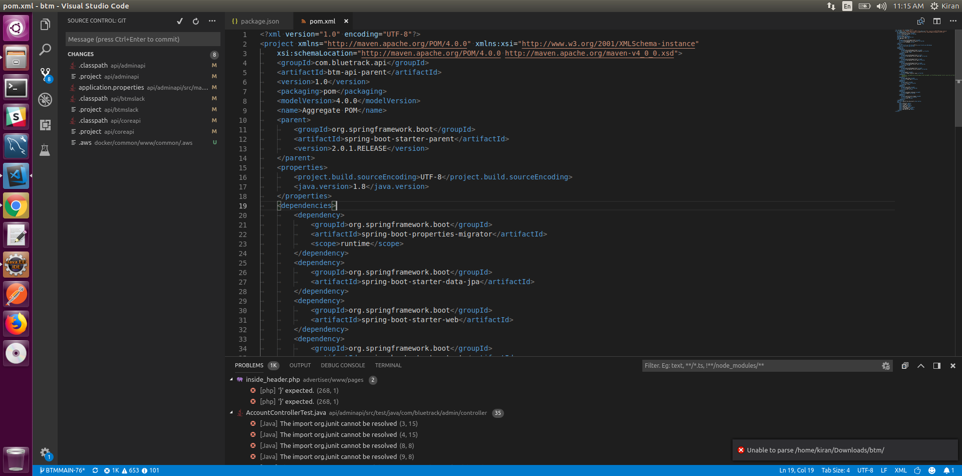 Generate Application Stack Report For Workspace Is Throwing Unable To Parse Error For Pom Xml