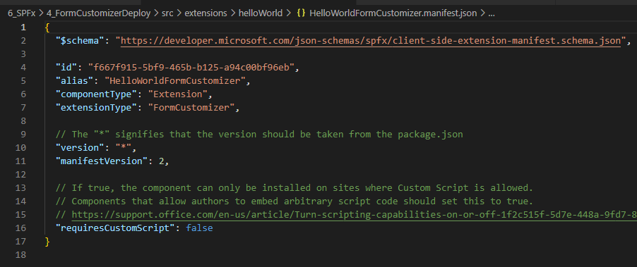 SPFx v1.16.1 - Form Customizer extension - Error: The manifest for the form customizer component ...