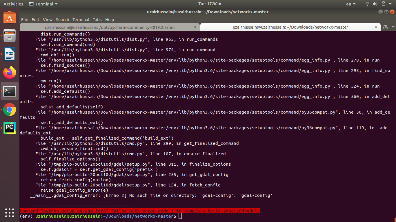 Command "python setup.py egg_info" failed with error code 1 in /tmp/pip-build-20bci10d/gdal ...