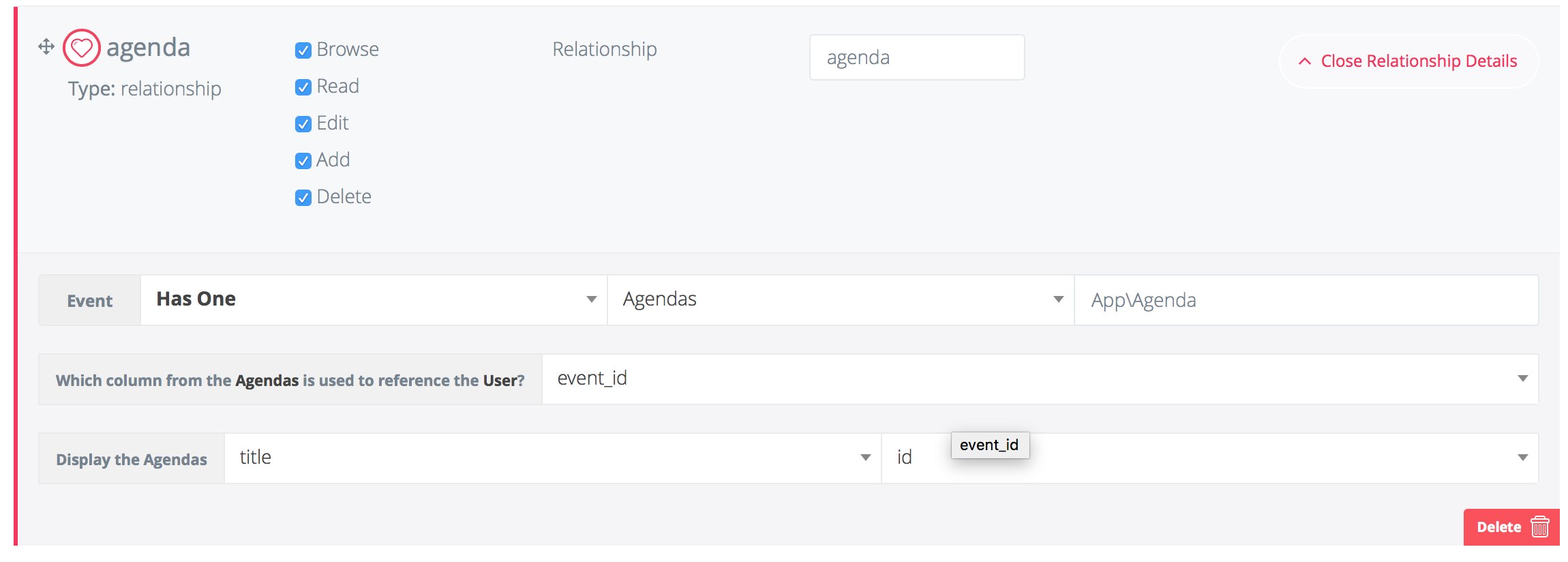 When saving an entity containing a HasOne relationship, Voyager tries to write the related id ...