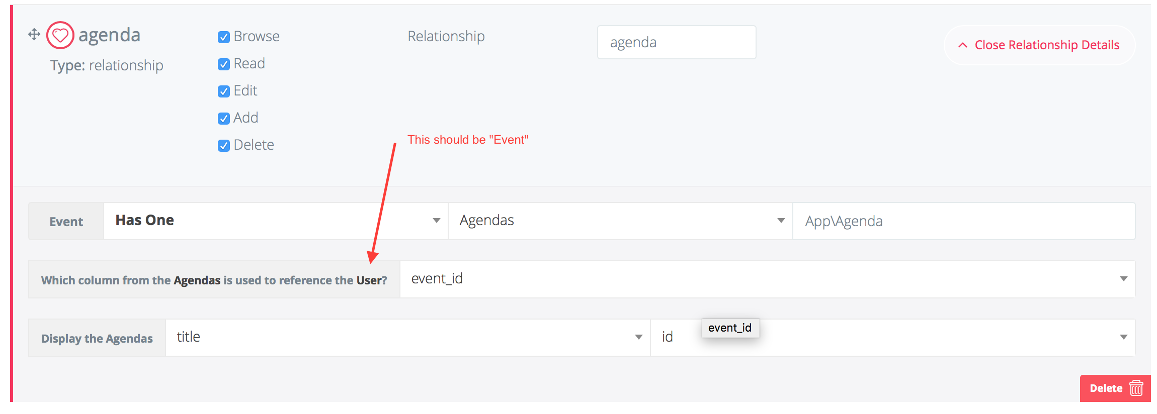 When saving an entity containing a HasOne relationship, Voyager tries to write the related id ...