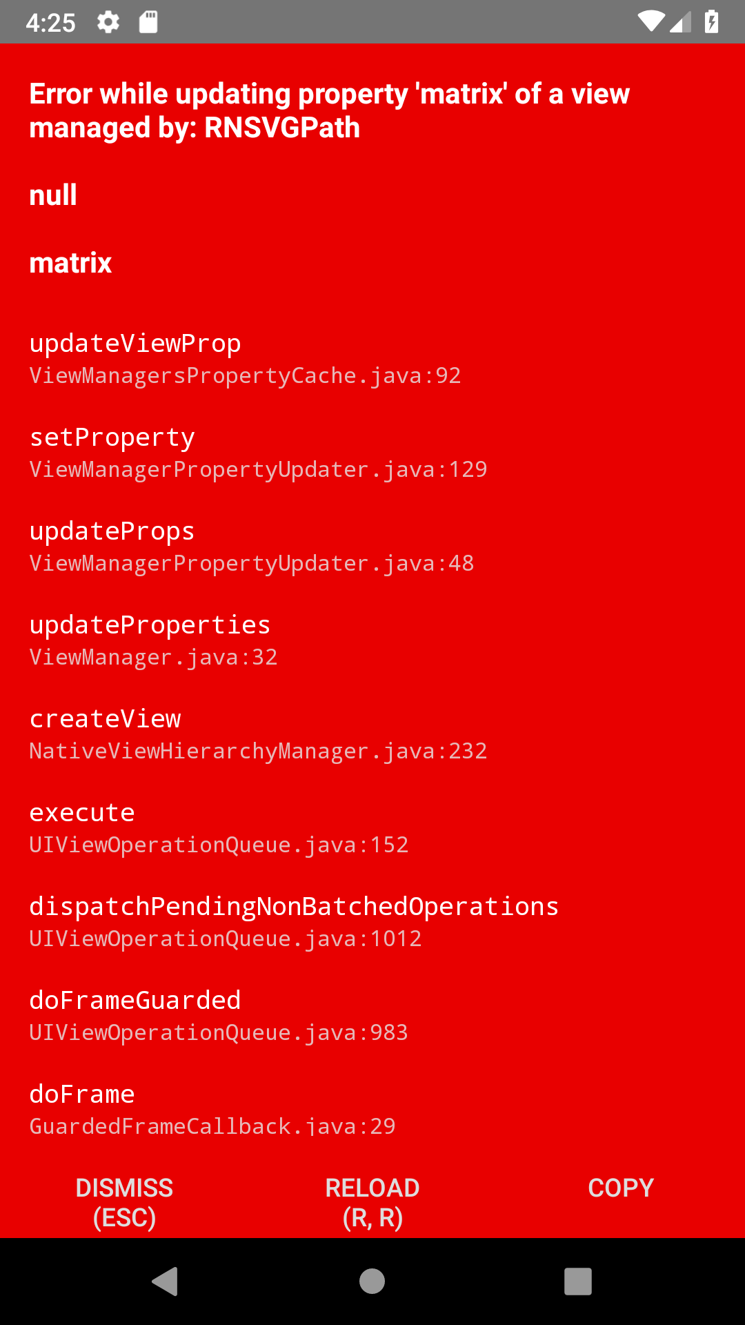 Android: Error while updating property matrix of a view managed by RNSVGPath · Issue #1039 ...