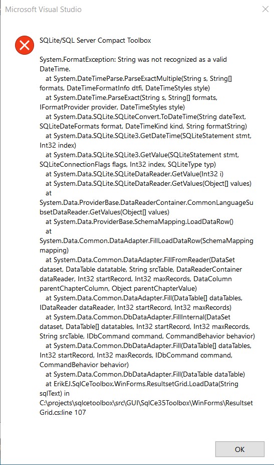 Crash occurs when column data type mis-matches · Issue #868 · ErikEJ/SqlCeToolbox · GitHub