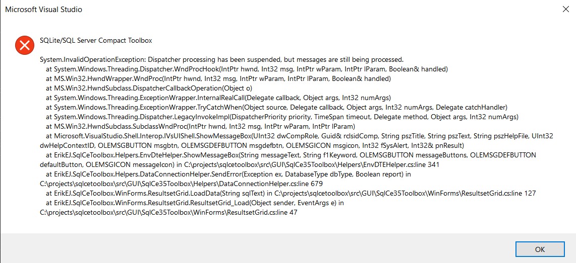 Crash occurs when column data type mis-matches · Issue #868 · ErikEJ/SqlCeToolbox · GitHub