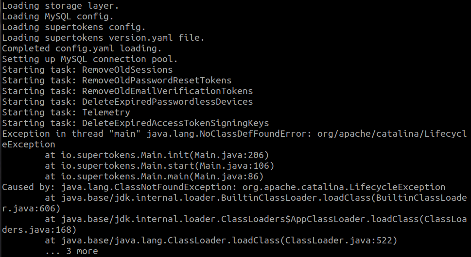 Lifecycleexception Error While Starting Supertokens Without Docker