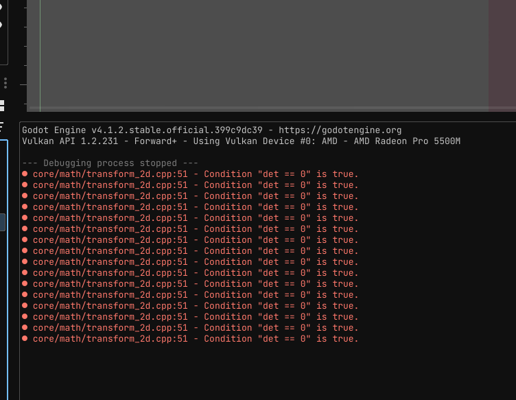 Skeleton2D and Bone2D throwing error "core/math/transform_2d.cpp:51 - Condition "det == 0" is ...